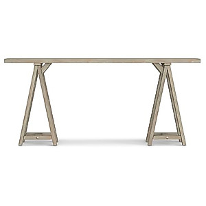 SIMPLIHOME Sawhorse SOLID WOOD 66 Inch Wide Modern Industrial Wide Console Sofa Table in Distressed Grey, For the Living Room, Entryway and Bedroom