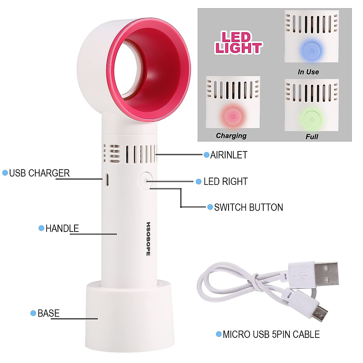 Eyelash Fan Dryer Portable USB Rechargeable Bladeless Mini Fan Handheld for Eyelash Extension, Air Conditioning Blower Cooling Dryer for Essential Eyelash Extension Supplies (White)