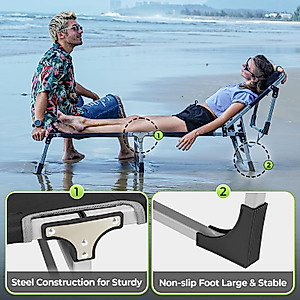 FUNDANGO Outdoor Folding Chaise Lounge Chair with Pillow for Beach, Patio, Pool, Lawn, Sunbathing, 5-Position Adjustable Camping Reclining Chair for Adults, Widened