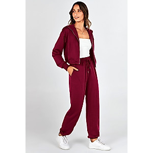 PRETTYGARDEN Women's 2 Piece Tracksuit Outfits Long Sleeve Zip Up Sweatshirt Drawstring Sweatpants Lounge Set (Wine Red,X-Large)