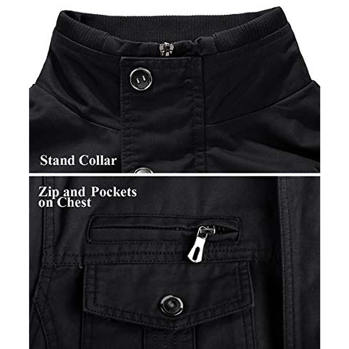 EKLENTSON Jacket Winter For Men Military Jacket Bomber Jacket Lightweight Windproof Windbreaker Black