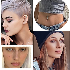 THUNARAZ 16G Rook Daith Earrings for Women Surgical Steel 6mm Eyebrow Rings Inlaid CZ Opal Turquoise Belly Lip Ring Cartilage Surface Tragus Piercing Jewelry 10 Pcs