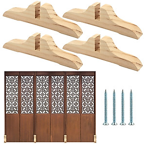CALIDAKA 4pcs Folding Room Divider Stand,Wooden Room Divider Stand with Screws,Room Divider Screen Holder Feet Partition,Folding Privacy Screen Holder for Hotel Home Office(Size:11.81x1.18inch)