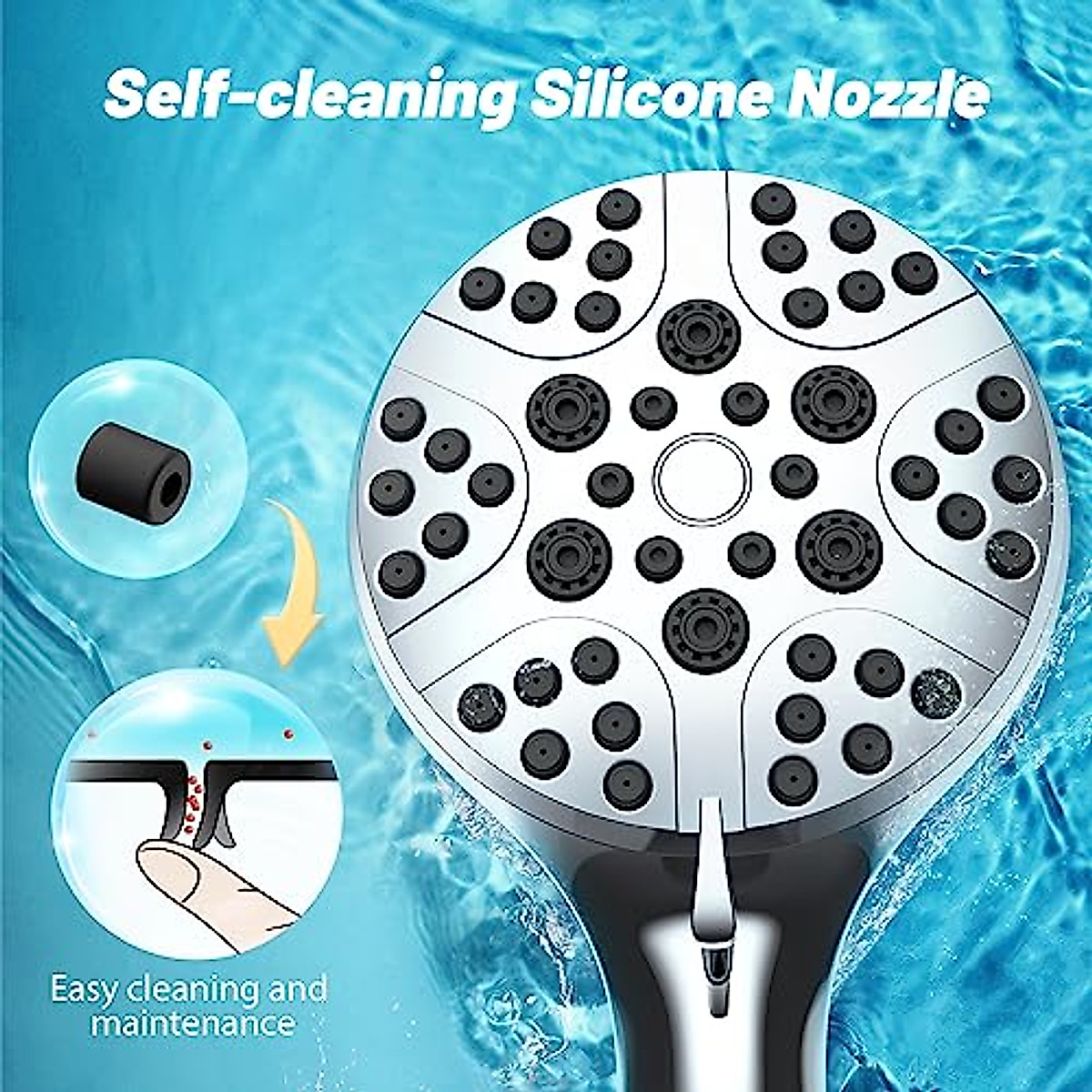 FASDUNT High Pressure Shower Head with Handheld, 8-mode Shower Heads with 80" Extra Long Stainless Steel Hose & Adjustable Bracket, Built-in Power Wash to Clean Tub, Tile & Pets - Chrome