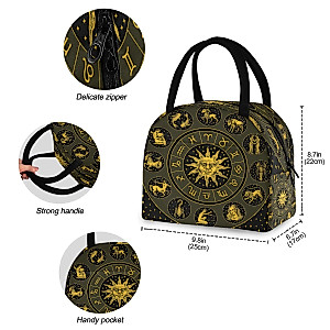 TropicalLife Sun Moon Constellation Lunch Bag Insulated Lunch Box Cooler Tote Bag, Celestial Zodiac Reusable Zipper Meal Prep Handbag for Kids Teen Girls Women Men Work Office Outdoor Picnic