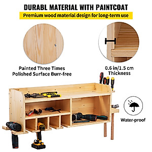 VEVOR Power Tool Organizer, Wall Mount Drill Holder, 4 Drill Hanging Slots Drill Charging Station, 3-Shelf Cordless Drill Storage, Polished Wooden Toolbox for Saw, Impact Wrench, Screwdriver Drill