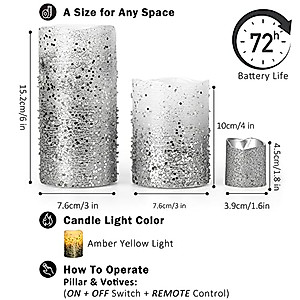 Furora LIGHTING LED Flameless Candles with Remote – Battery-Operated Flameless Candles Bulk Set of 8 Fake Candles – Small Flameless Candles & Christmas Centerpieces for Tables, Silver Glittery