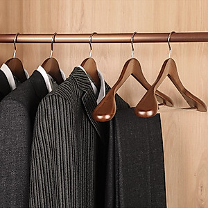 TOPIA HANGER Wide Shoulder Wooden Hangers, Suit Hangers with Non Slip Pants Bar & 360° Swivel Hook, Solid Wood Heavy Duty Coat Hanger, 6 Pack (Walnut)-CT02WA