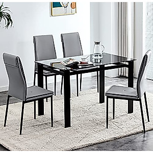 Modern Dining Chairs Set of 4, Kitchen Chair Dinner Chair with PU Leather High Back Upholstered Cushion and Metal Legs, Living Room Bedroom, Grey