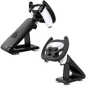 Steering Wheel for PS5, Joso Driving Game Steering Wheel Racing Controller Set Stand Bracket Holder for Sony Playstation 5 Controller with 4 Table Suction Cup Mount