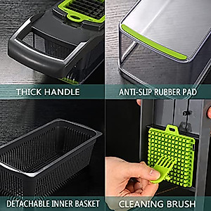 DLD 12 in 1 multi-function vegetable and fruit chopper kitchen multi-function diced vegetable artifact potato shredded grater grater household potato chip sliced grater GRAY, Black, 12.5*4.5*4.5