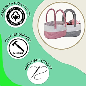 Cozy Tykes Cotton Rope Diaper Caddy Baby Basket Changing Table Organizer Dorm Bed Caddy Gift Basket Car Tote Organizer Boho Design