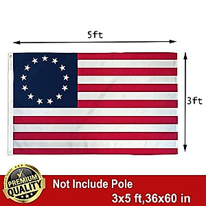 Embroidered Betsy Ross American US Flag 3x5 Outdoor Made In USA- 13 Stars Colonies Primitive USA Stitched Flags Embroidered Stars Sewn Stripes Heavy Duty Banner