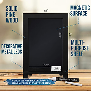 HBCY Creations Black Wooden Tabletop Chalkboard with Legs/Vintage Wedding Table Sign/Small Kitchen Countertop Memo Board/Antique Wooden Frame (9.5” x 14” Inches) (4 - Black)