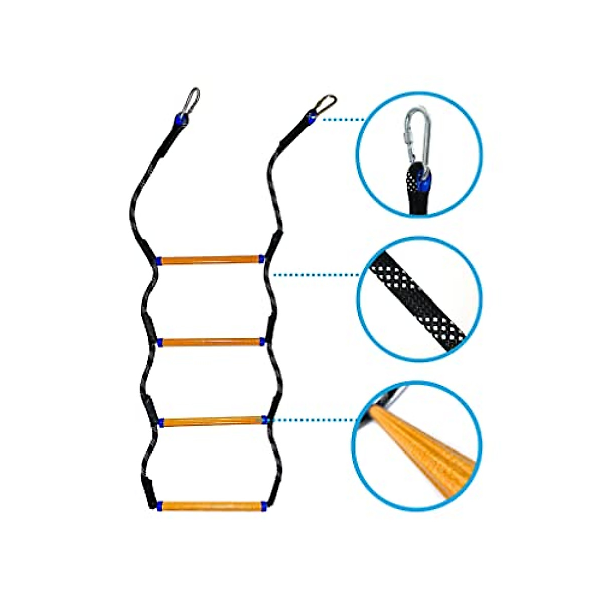 MVBouresu Boat Rope Ladder, Heavy Duty Climbing Rope 400Lbs Strength, 14mm Reinforced Polyester Line, Rigid Resin Step Design, Outdoor Ladder for Inflatable Boat, Kayak, Motorboat, Canoeing (4 Step)