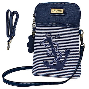 Anchor Crossbody Bag Nautical iPhone Cell Phone Purse Bag PU Leather Canvas Handbag for Smartphone Credit Card Passport Keys