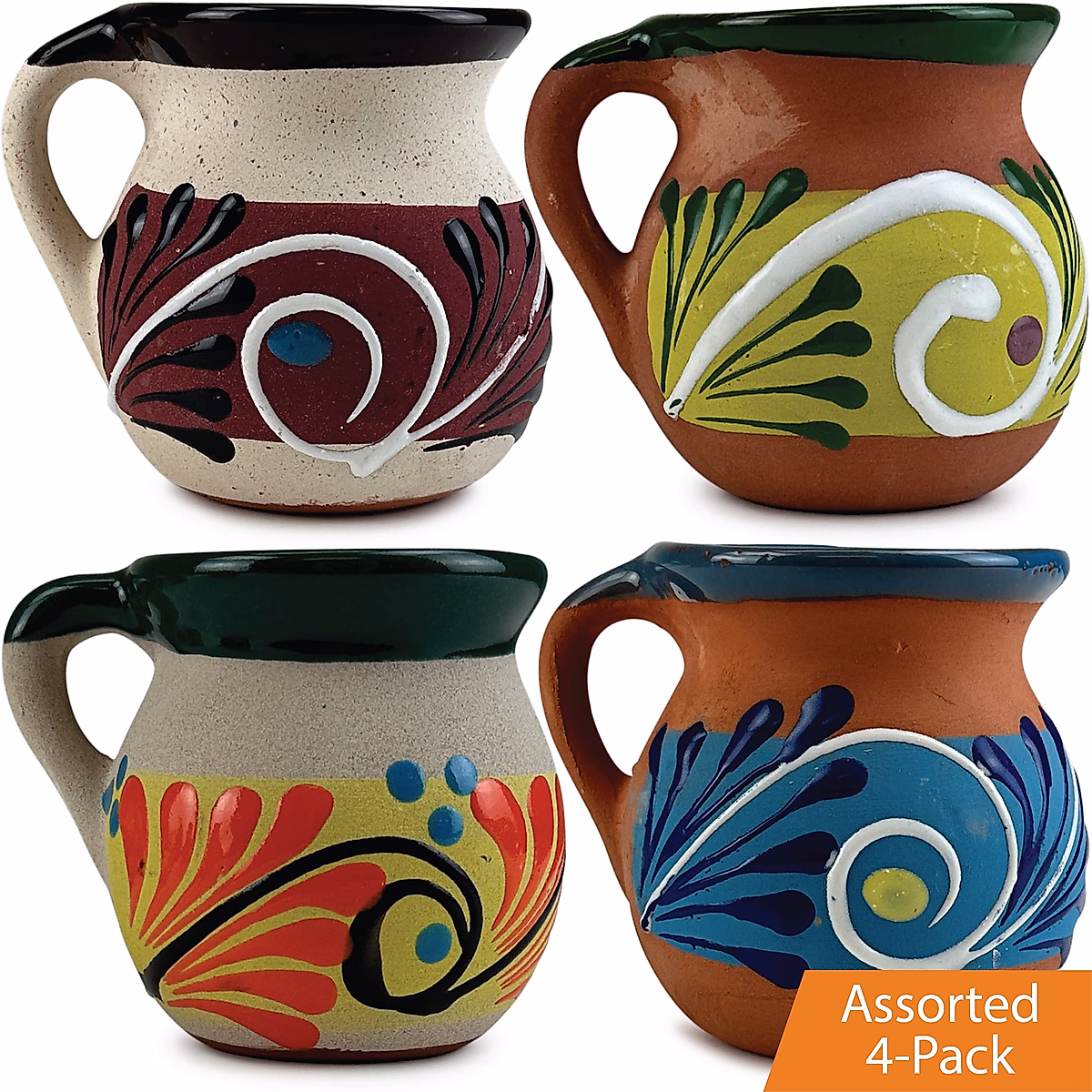 FFX Artesania Mexican Terracotta Coffee Mugs Clay Cups Tazas Para Cafe de Barro Artisan Made EACH MUG UNIQUE Hand Painted Terracotta Cocktail Glasses Tea Decor