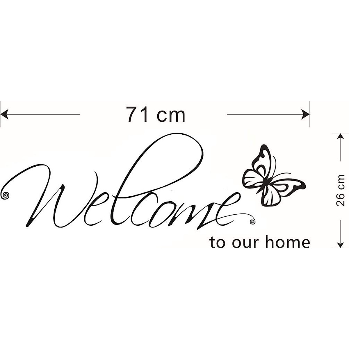 BIBITIME Flying Black Butterfly Saying Welcome to Our Home Front Door Sign Decal Vinyl Letters Quotes Stickers for Christmas Living Room Porch Garden,DIY 27.95" x 10.23"