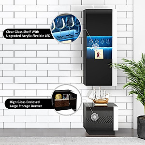 AMERLIFE Wall Unit Entertainment Center with Fireplace and Bookshelves, Includes 70" 2-Tier Fireplace TV Stand, 2 x Wall Cabinets & 2 x End Tables, Modern LED Lights TV Console for Living Room, Black