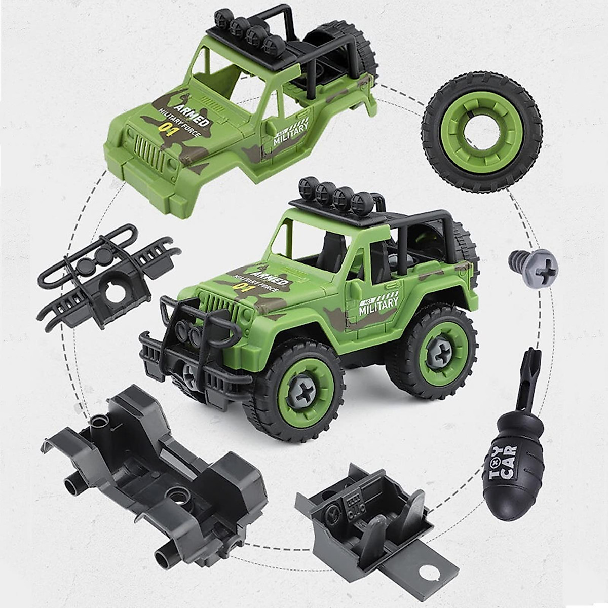 Take Apart Military Toys for 3 4 5 6 7 8 Year Old Boys Construction Vehicle Toys with Drill for Kids STEM Learning Building Toy Helicopter, SUV, Tank, Warship Pack of 4