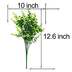 12 pcs Artificial Flowers UV Resistant Outdoor Fake Plants and Greenery Springs Artificial Boxwood for Bridal Party Wedding Bouquet for Greenery Shrubs Plants Home Garden (Green)