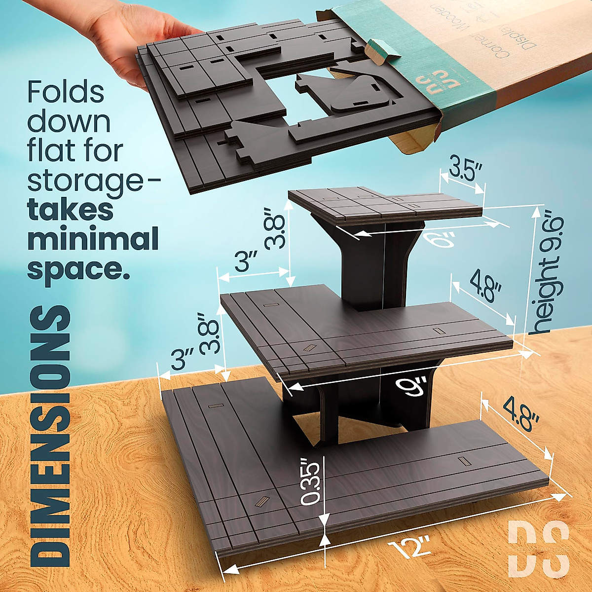 DS THE DISPLAY STORE Corner Black Wooden Cupcake Stand, Earring Display Stand, Jewelry Display, Dessert Table Display Set, Card Display Rack, Sticker Display, Earring Display for Selling, Card Stand