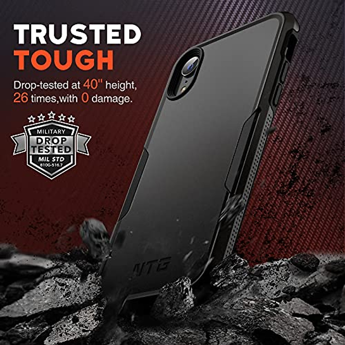 NTG Shockproof Designed for iPhone XR Case [2 Layer Structure Protection] [Military Grade Anti-Drop] Lightweight Shockproof Protective Phone Case for iPhone XR 6.1 inch, Black