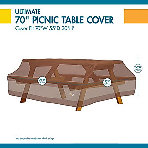 Duck Covers Ultimate Waterproof 70 Inch Picnic Table Cover, Outdoor Table Cover
