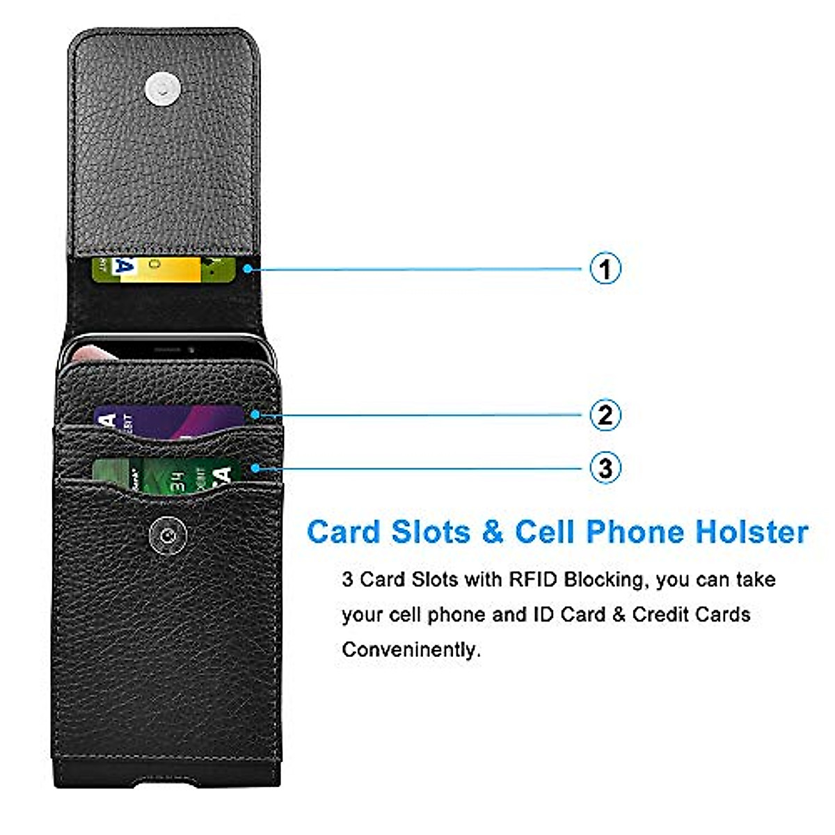Cell Phone Holster Pouch Leather Wallet Case with Belt Loop for iPhone Samsung (Leather)