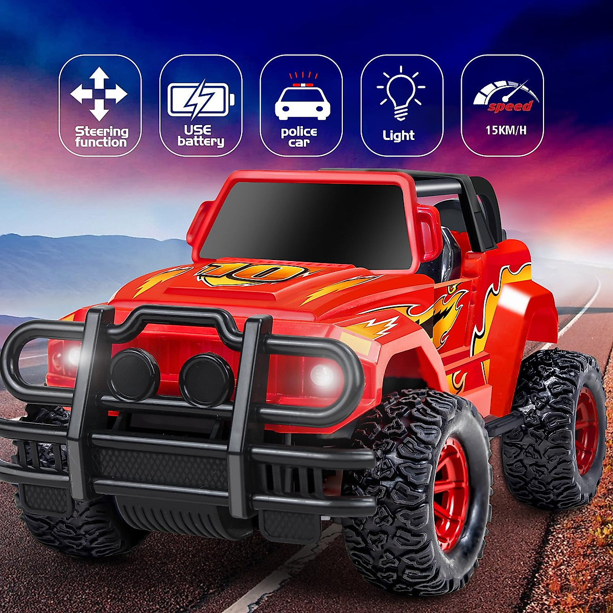 Remote Control Car, 1:20 Scale Off Road Rc Truck Racing Car Toy for Boys 4-7 8-12 Remote Control Truck with Led Headlights Monster Truck Toys Birthday Gift for Kids Ages 3-5, Racing Car Red