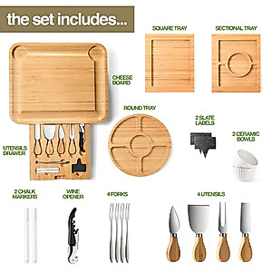 Bamboo Charcuterie Boards Gift Set - Simple Meat and Cheese Board Set with Charcuterie Board Accessories, Valentines Day Gifts for Her, Unique House Warming Gifts New Home - Home it