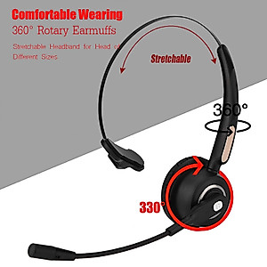 Limouyin Wireless Headphones with Microphone for Cell Phone, Comfortable Durable Call Center Bluetooth Headset 12 Hours Call Noise Cancelling 360° Rotation Bluetooth Call Center Headphones