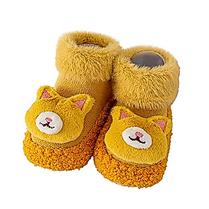 Infant Toddle Footwear Winter Toddler Shoes Soft Bottom Indoor Non Slip Warm Floor Animal Socks Shoes Boy Toddler Running Shoes (Yellow, 12-18 Months)