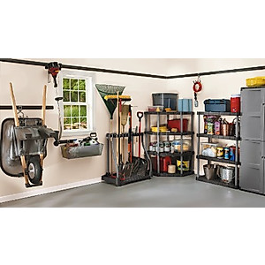 Rubbermaid Double-Door Storage Cabinet, 18" D x 36" W x 37" H, Gray/Black, FG708500MICHR & Deluxe Tool Tower, Garage Storage, Holds 40 Tools, Black (FG5E2800MICHR)