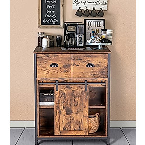 MAISON ARTS Industrial Coffee Bar Cabinet - Sideboard Buffet with 2 Drawers&Sliding Barn Door, Storage Cabinet for Kitchen Dining Room Living Room