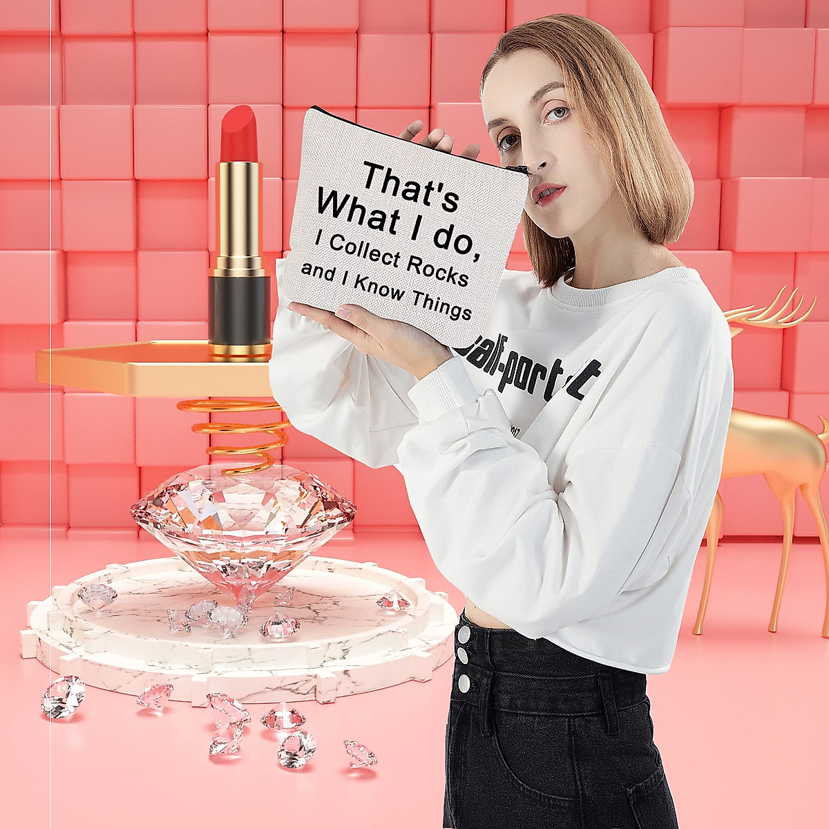 LEVLO Funny Geologist Gifts That's What I Do I Collect Rocks and I Know Things Makeup Bags Geology Rock Collector Bags (I Collect Rocks)