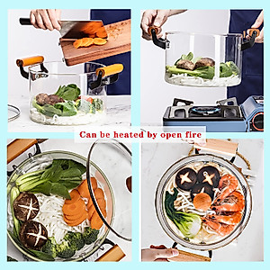 Glass Simmer Pot 3.5L Glass Pots for Cooking with Cover and Wooden Handle Glass Cookware for Stovetop Safe for Pasta Noodle Soup Milk Baby Food Transparent