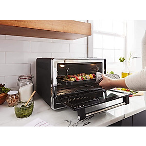 KitchenAid KCO255BM Dual Convection Countertop Toaster Oven, 12 preset cooking functions to roast, bake, fry meals, desserts, grill rack, baking pan, Digital display, non-stick interior, Matte Black (RENEWED)