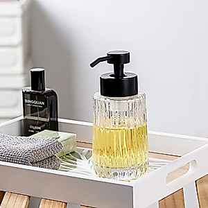 Easy Tang Glass Foaming Soap Dispenser with Black Pump, 12 OZ Vintage-Inspired Modern Glass Refillable Bottle for Bathroom Vanity Countertop and Kitchen