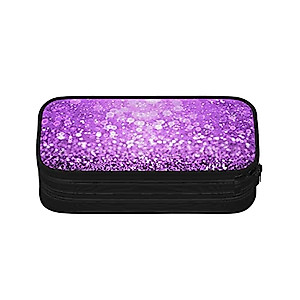ASEELO Sparkling Purple Glitter Pencil Case Big Capacity Pen Marker Box Makeup Bag Polyester Stationery Organizer With for School Office
