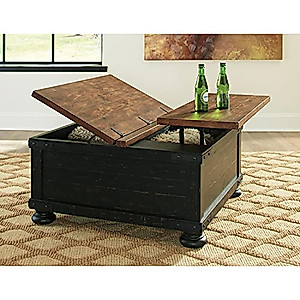 Signature Design by Ashley Valebeck Farmhouse Lift Top Coffee Table with Storage, Distressed Brown & Black Finish, 36 in x 36 in x 18 in