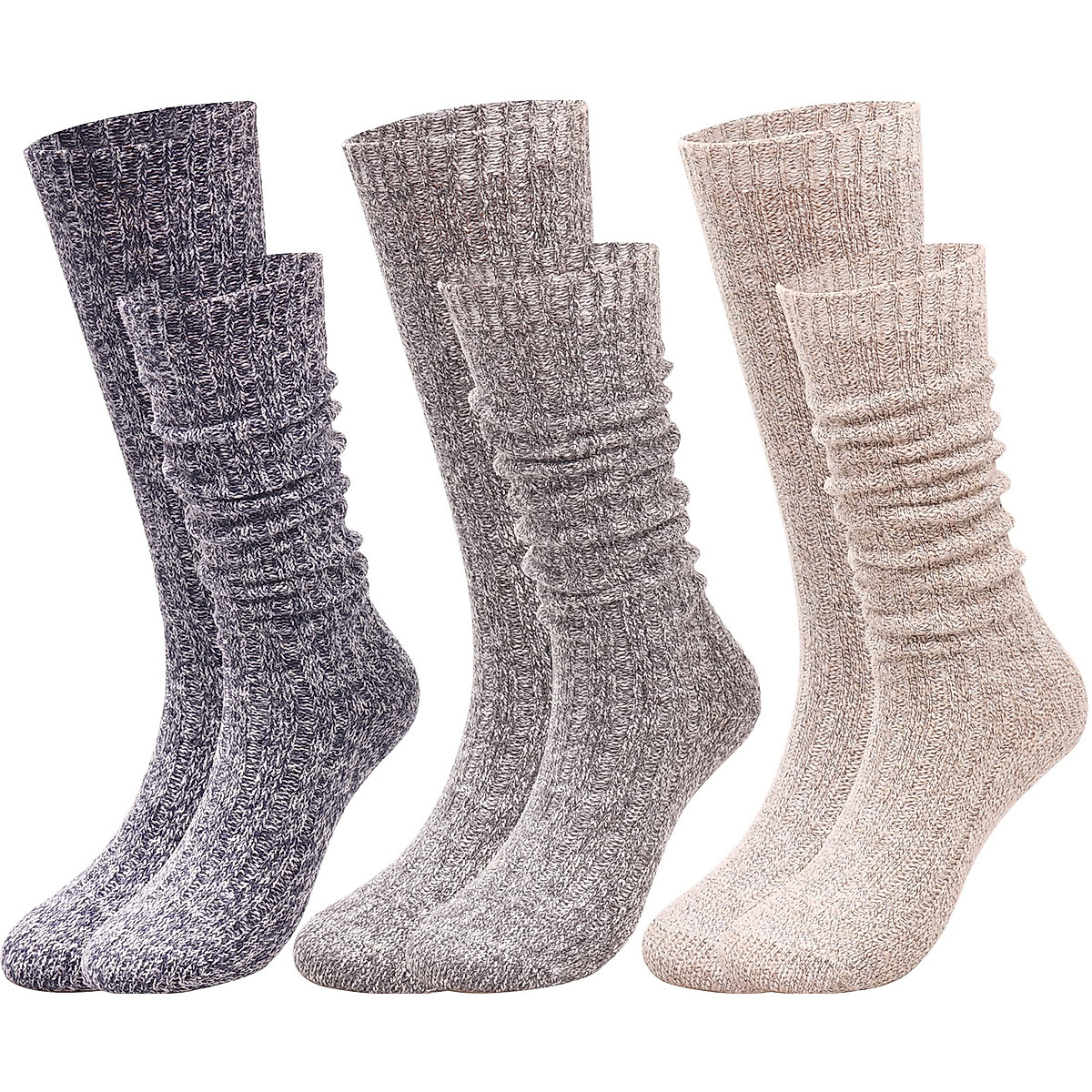 TINTAO 3 Pairs Women Winter Wool Cable Knit Crew Knee High Boot Socks,Size 5-11#W919 (Polyester Blend, Color A01)