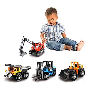 Odowalker Construction Trucks 6pcs Colorful Mini Assorted Construction Vehicles Alloy Diecast Car Sand Box Excavator Cement Dumper Bulldozer Forklift