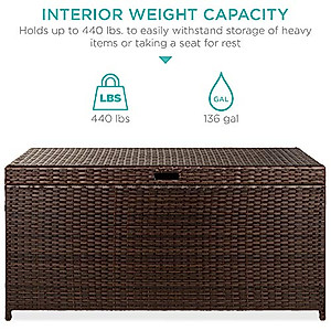 Best Choice Products 136 Gallon Large Deck Box Indoor Outdoor Storage Wicker Furniture, Organization for Patio, Living Room, Bedroom, Cushions, Pool Accessories w/Safety Pneumatic Hinges - Brown