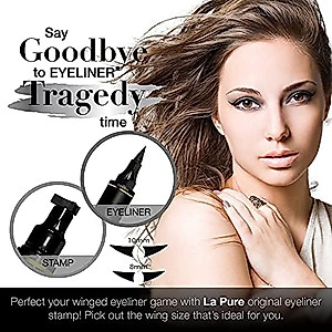LA PURE Waterproof Liquid Eyeliner Stamp Winged Eyeliner Tool 2x Cat Eye Winged Eyeliner Stamp & Fine Tipped Pen Eyeliner Stencil Smudge Proof Black Eye Liner Tiktok Trend Items Wing Stamp - Black 8mm