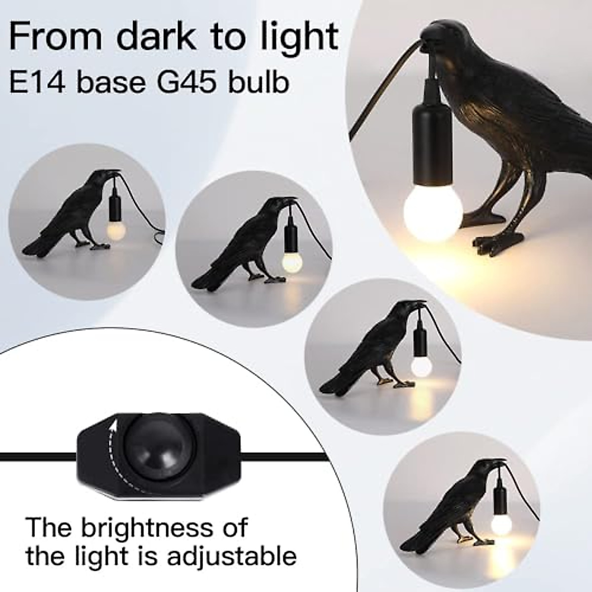 TERBBU Raven Decor Crow Lamp Bird Desk Lamp Creative Animal Styling Light Bedroom Bedside Wall Sconce lamp Light Decoration - Black Table lamp
