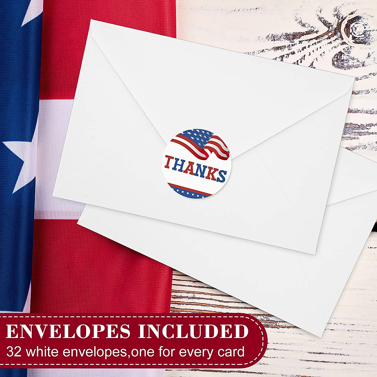 AnyDesign 32 Pack Patriotic Thank You Cards American Flag Stars Stripes Thank You Note Cards with Envelopes Stickers 4th of July Blank Greeting Cards for Independence Day Memorial Day Supplies