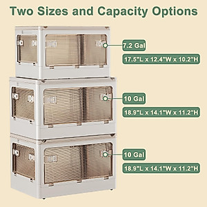 ocharzy Stackable Storage Bins,Collapsible Storage Bins with Lids and Doors,Folding Storage Boxes with Wheels,Plastic Storage Bins for Office,Home Storage