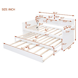 Merax Wooden Storage Shelf, Twin XL Daybed with 2 Trundle, White
