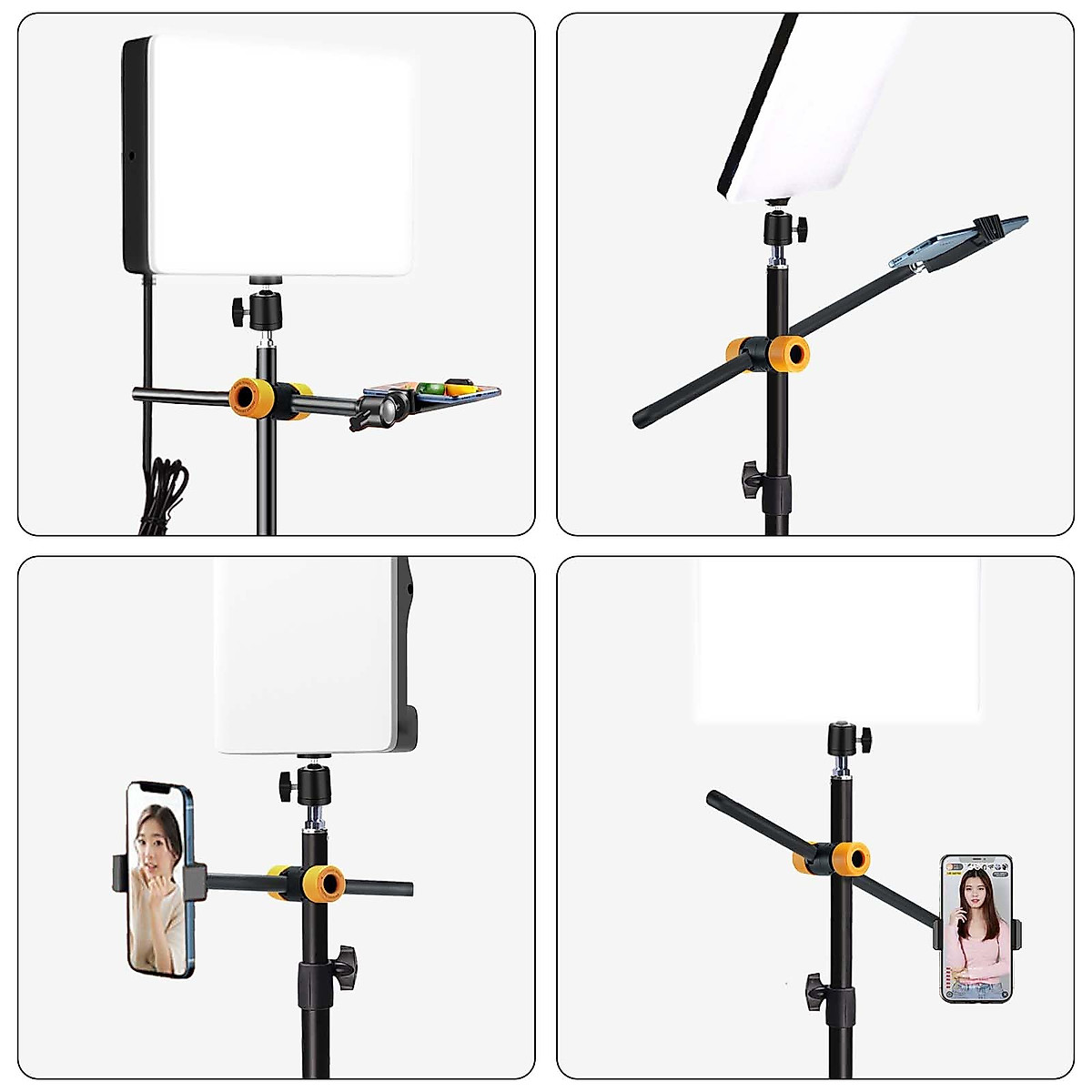 LED Desk Bi-Color Video Light Key Light Studio Streaming Lights Panel Light with Desk Clamp C-Clamp Stand Overhead Phone Mount 3800K-6500K Wireless Remote Studio Photography Lighting for Gaming Zoom